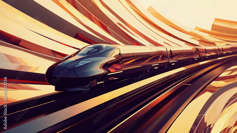 Dynamic image of a futuristic high-speed train speeding through a ...