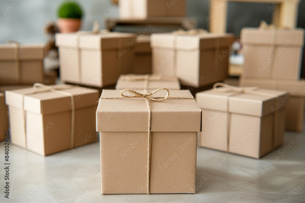 Eco-friendly cardboard gift boxes tied with twine. Ideal for ...
