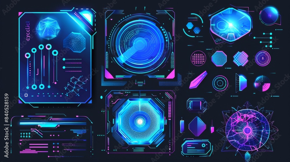 UI elements for an futuristic HUD: Futuristic circle, Frames, Callouts ...