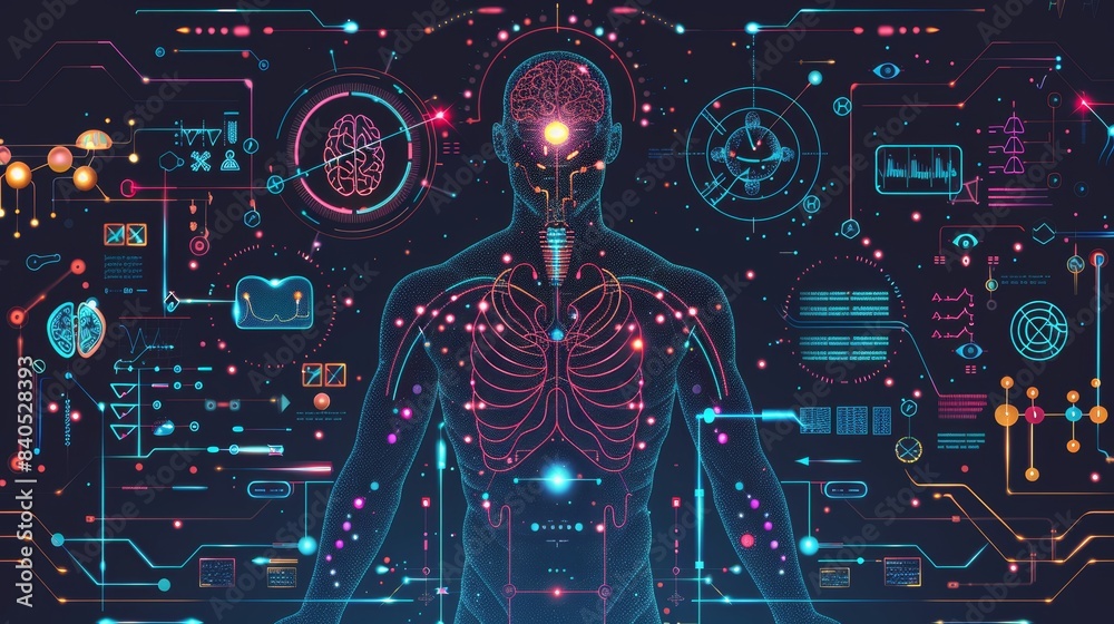 The full body scan and examination of the human body with HUD interface ...