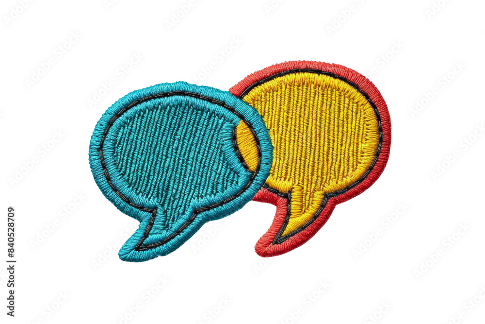 Colorful embroidered speech bubble patches on a transparent background ...