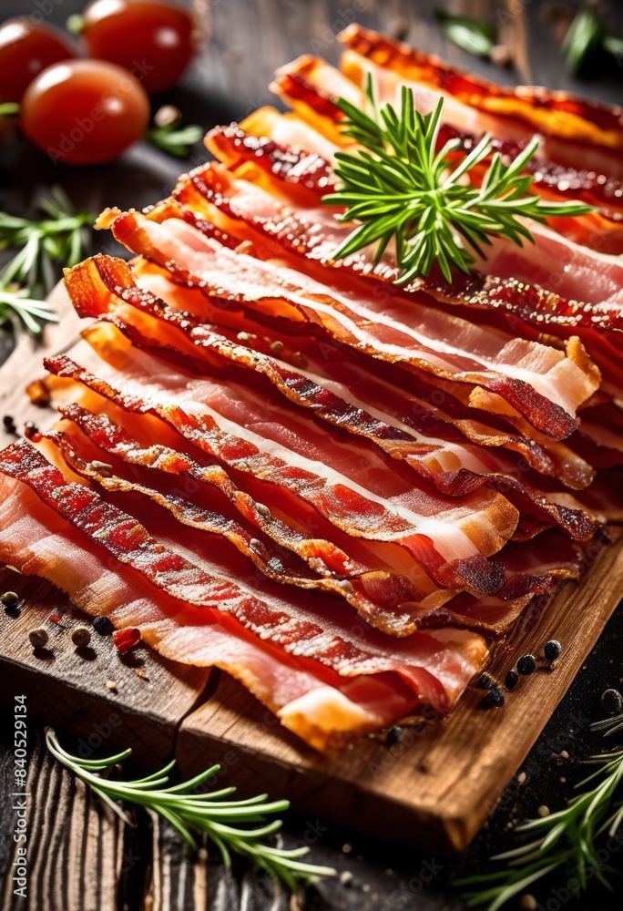 crispy bacon strips deliciously sizzling breakfast food visual, plate ...