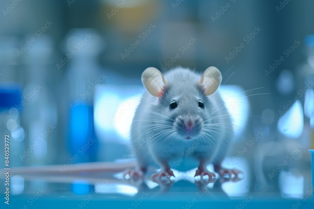 White Lab Rat Exploring Laboratory Equipment During Scientific ...