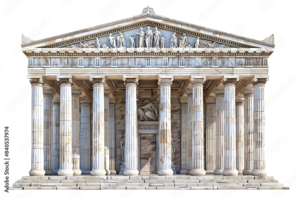Classical Greek temple facade with iconic columns and detailed pediment ...