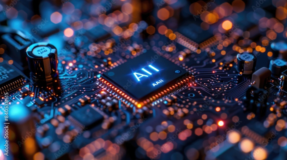 Glowing AI motherboard chip, artificial intelligence CPU chip AI ...