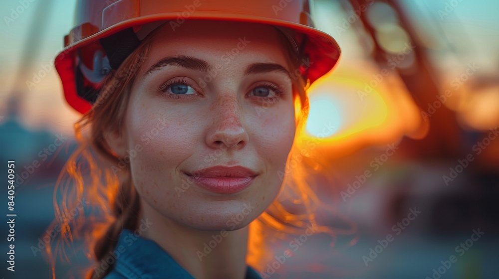 generative AI portrait of a lovely woman civil engineer against a ...