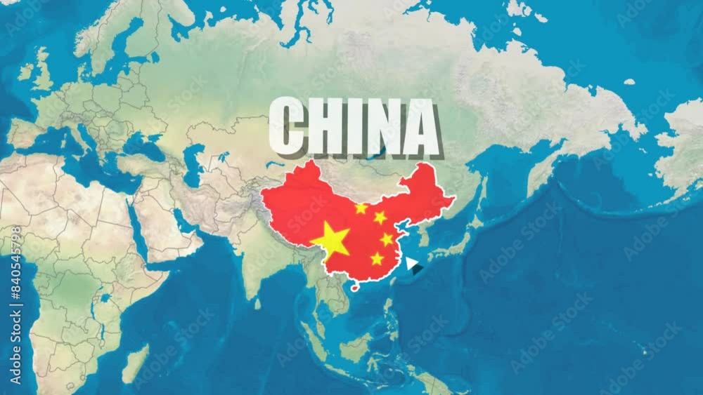 China map highlighted with border and country name, zooming animation ...
