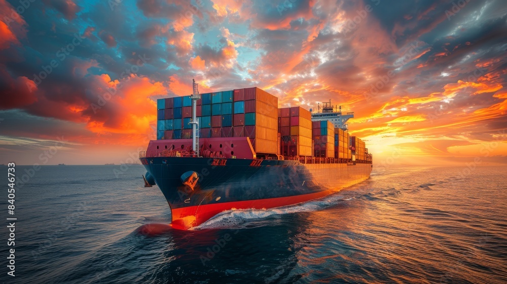 The container ship carries containers in import-export with a quay ...