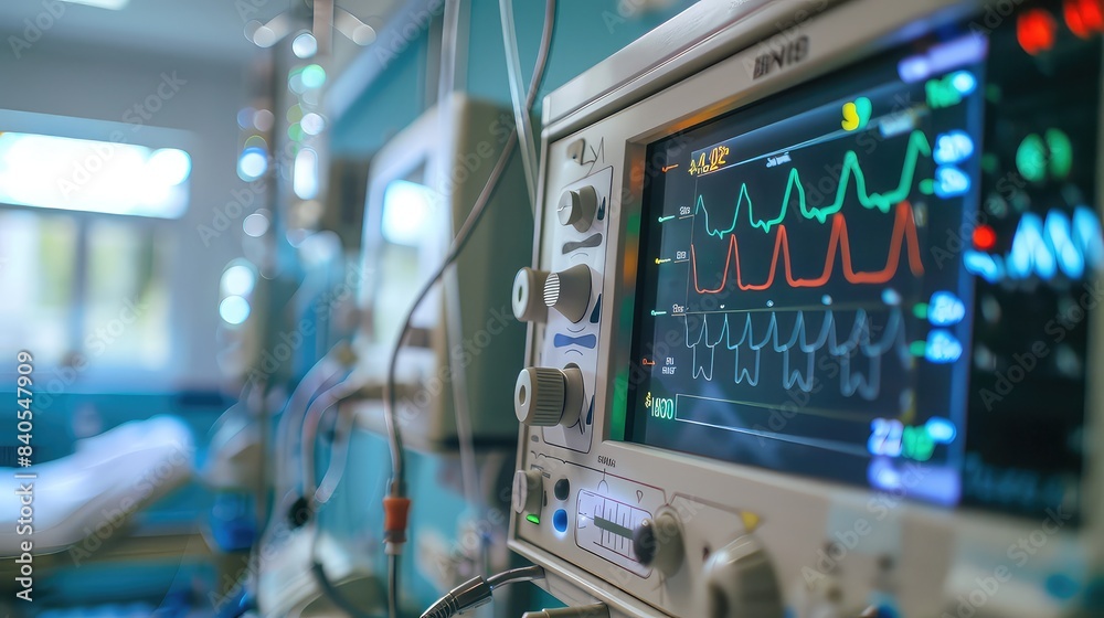 ECG monitor in intensive care unit showing patient's heart rate in ...