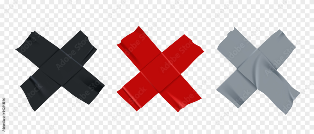 Vector set of 3D realistic cross adhesive tape. Torn pieces of masking ...