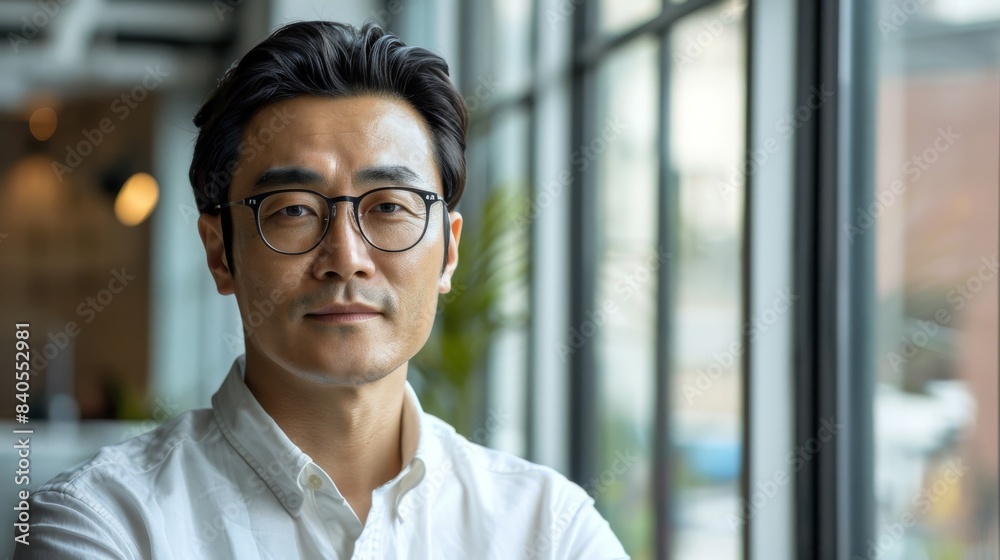 The 43-year-old Korean man in white shirt, eyeglasses, formal slick ...