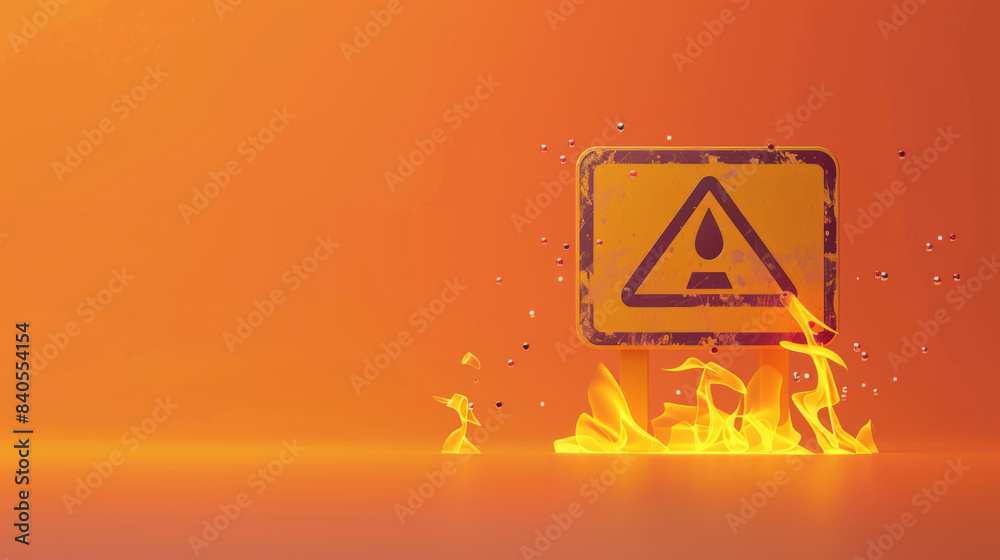 A caution sign depicting a hazard symbol with flames in front of it ...