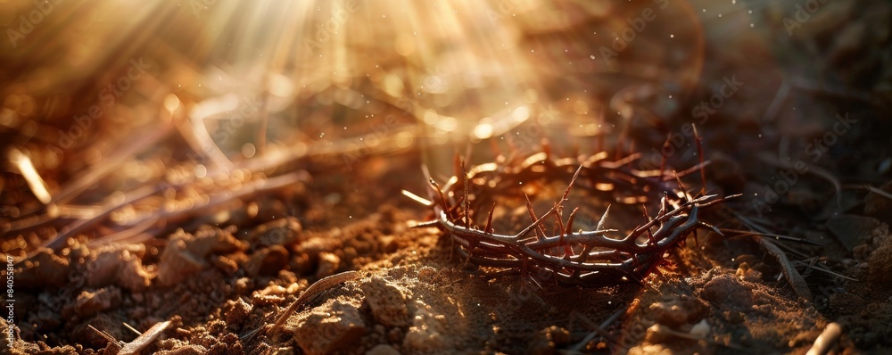 Jesus' Passion - Wooden Cross With Crown Of Thorns Hammer And Bloody ...