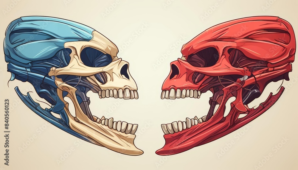 Mandible comparison flat design side view anatomy theme cartoon drawing ...