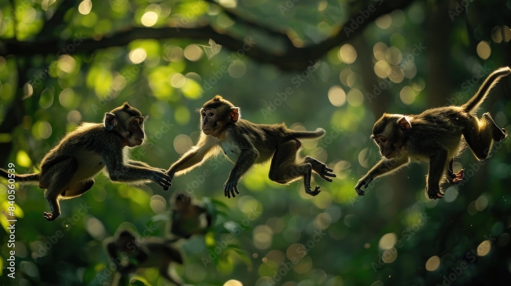 In the heart of a vibrant forest, a photographer captures the playful ...