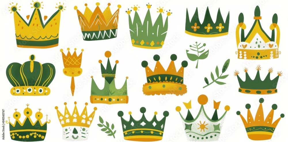 Golden crowns. Jewel headdress. Queen, king, prince, princess concept ...