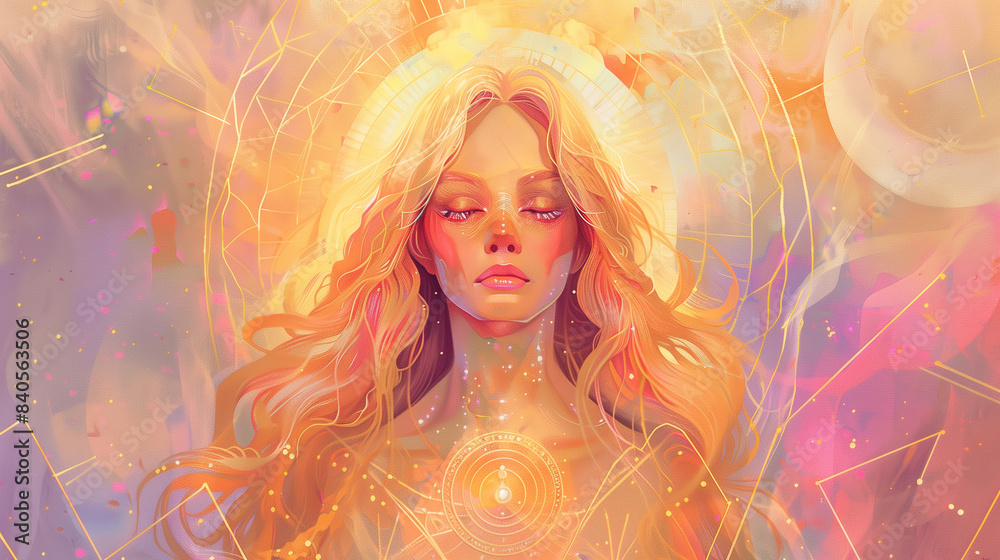 Beautiful goddess Lilith with pale magenta and light background, with ...