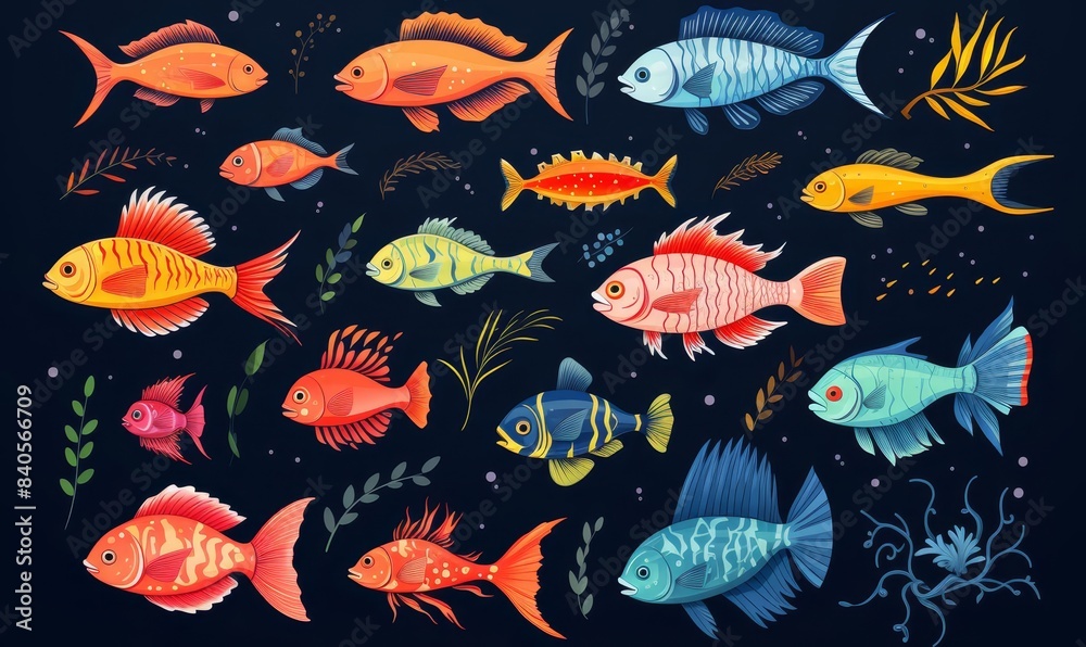 Mimicry in marine animals flat design, side view, oceanography theme ...