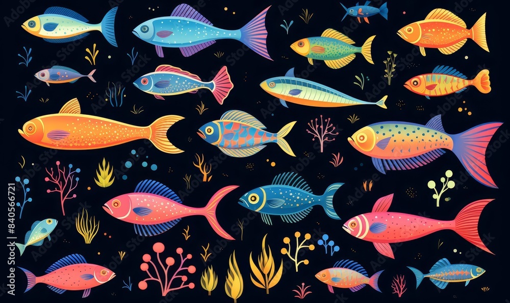 Mimicry in marine animals flat design, side view, oceanography theme ...