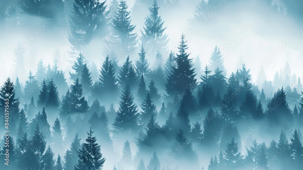Vector forest background with layers of trees in misty conditions Stock ...