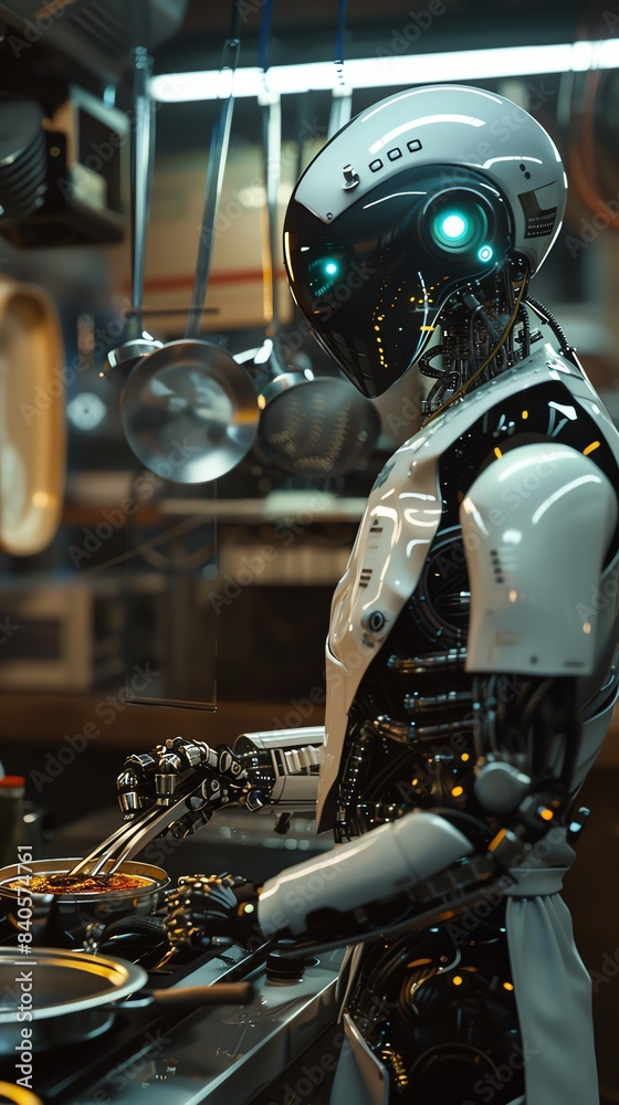 Design a side profile of a Robot Chef cooking in a Cyberpunk Kitchen ...