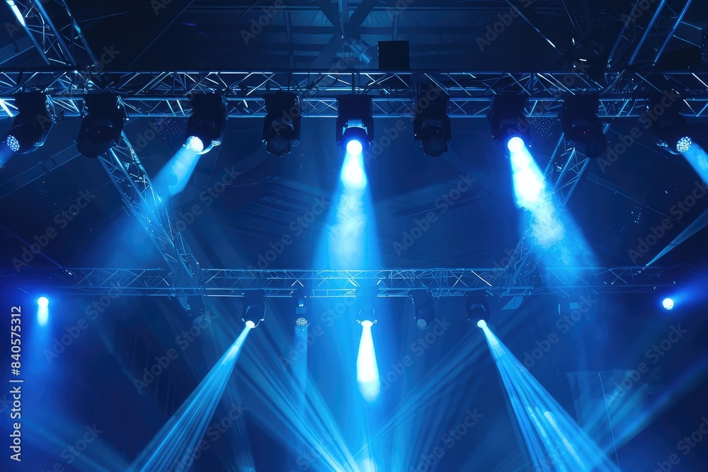 A Live stage production overhead trusses and lighting in a live venue ...