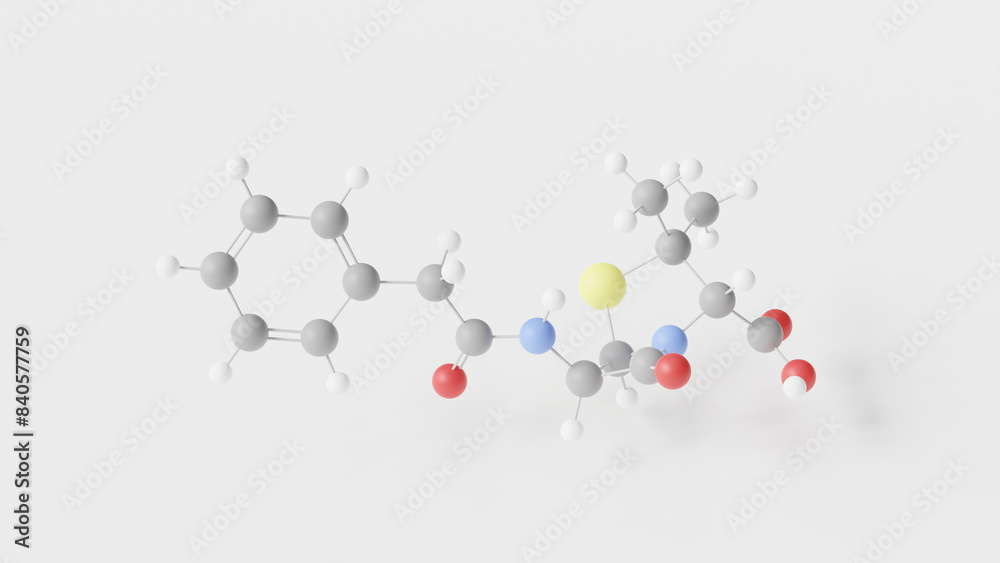 benzylpenicillin molecule 3d, molecular structure, ball and stick model ...