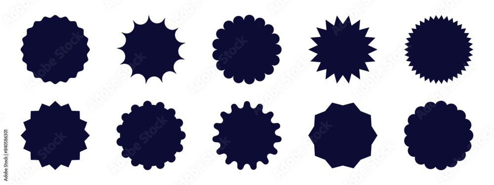 Wavy edge circle badge. Vintage sticker. Black scalloped circle shape ...