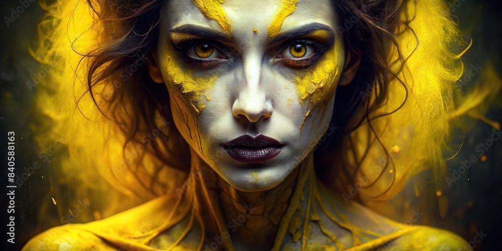 Scary skinned yellow weird woman, with eerie features and haunting ...