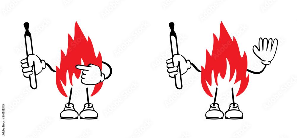 Ablaze mascot, flame with burning hot sparks. Matches, matchstick ...