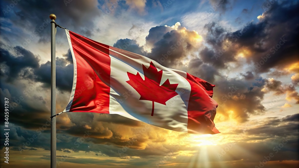 Canada flag waving in the cloudy sky, patriotic, national symbol, red ...