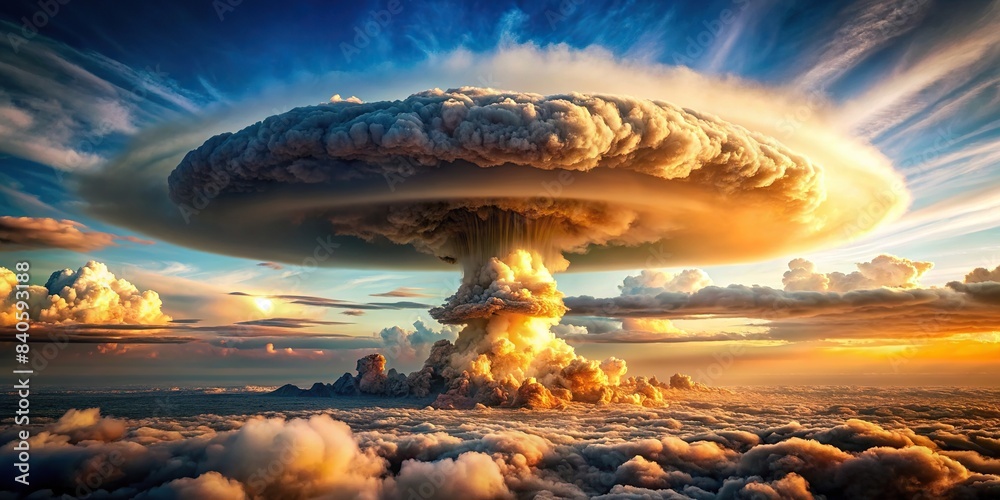 ภาพประกอบสต็อก Majestic Tsar Bomba mushroom cloud in the sky, nuclear ...