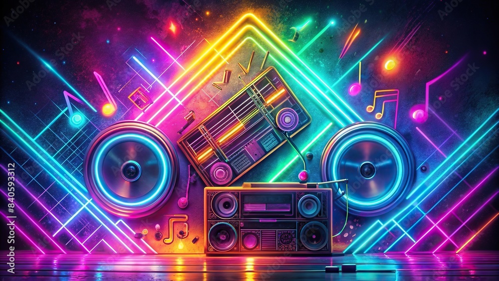 Abstract design of a music album cover featuring neon elements and ...