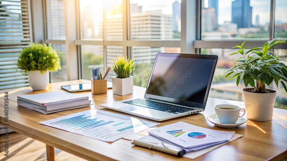 Stock photo of a tidy and organized office desk with financial ...