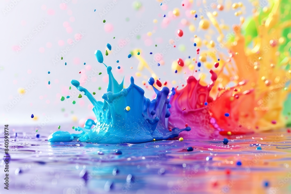 Rainbow paint drops 3D render flat design side view party theme ...