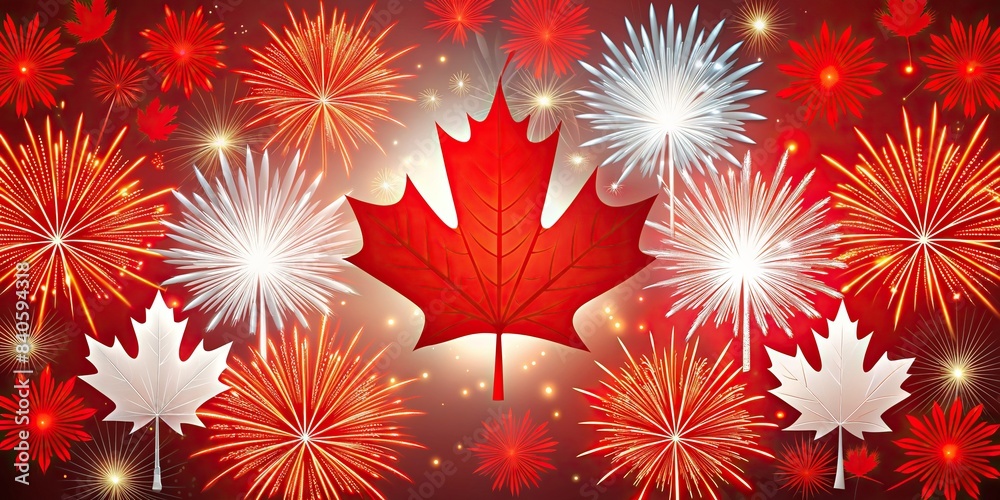 Canada Day banner design background with maple leaves, red and white ...
