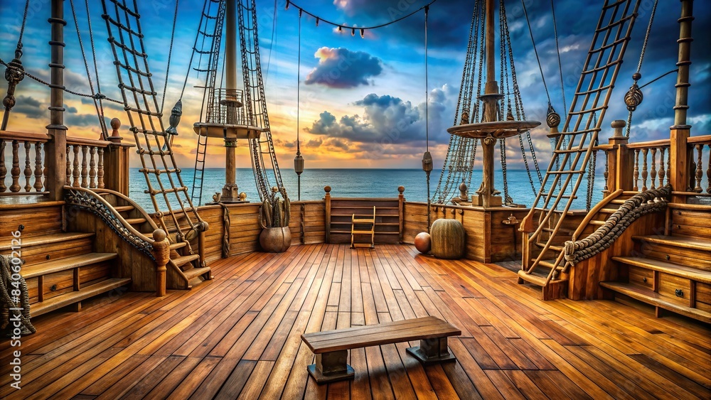 Empty pirate ship deck background for theater stage scene, pirate ship ...