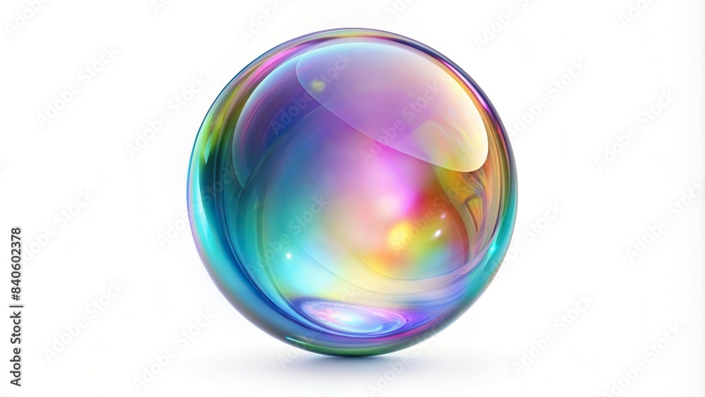 crystal glass bubble with refraction and holographic effect isolated on ...