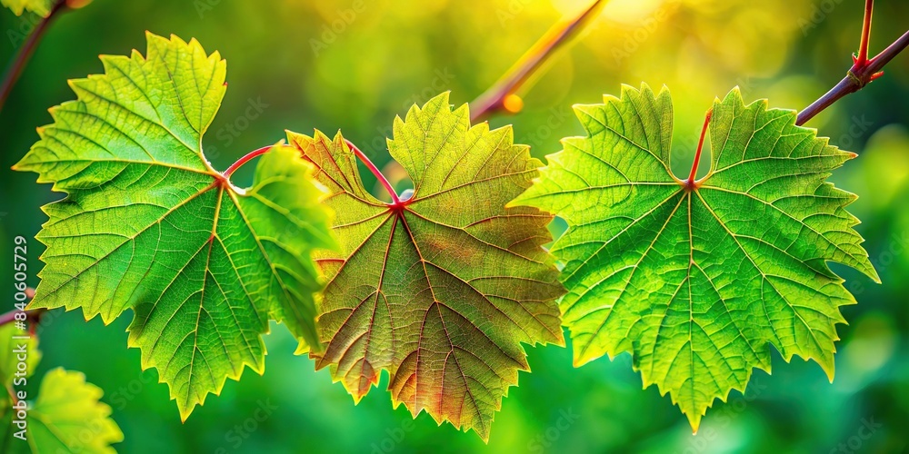 Wild grape vine leaves with vibrant green colors isolated on background ...