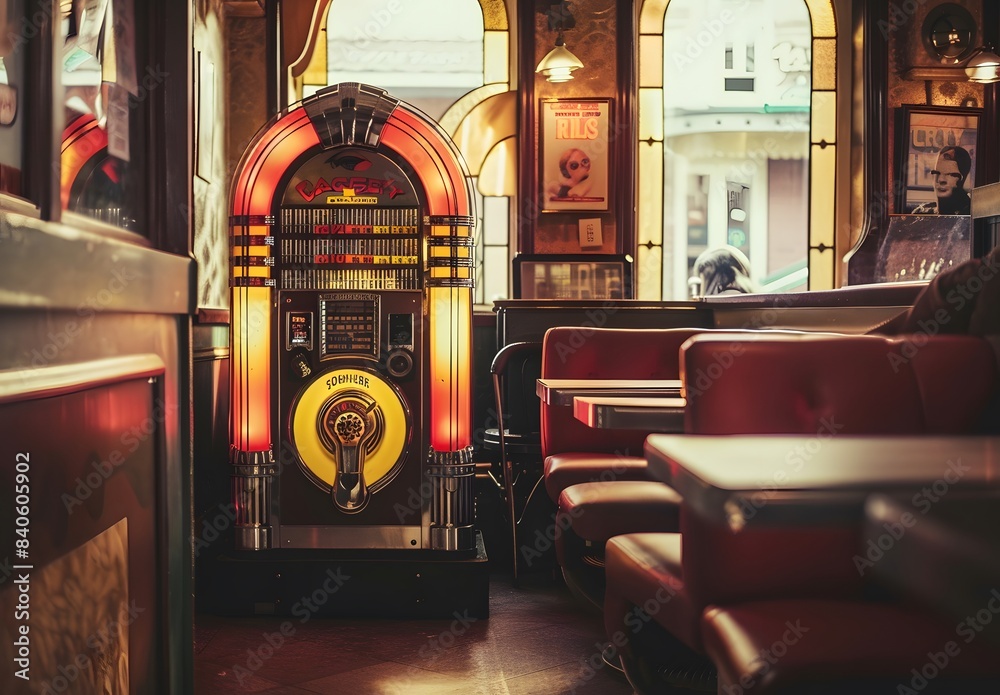 Vintage jukebox in an American diner, retro style with classic ...