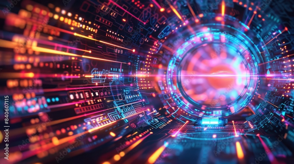 Futuristic time travel digital rainbow circle technology digital ...