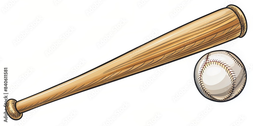 ภาพประกอบสต็อก Baseball bat and ball outline drawing , sport, baseball ...