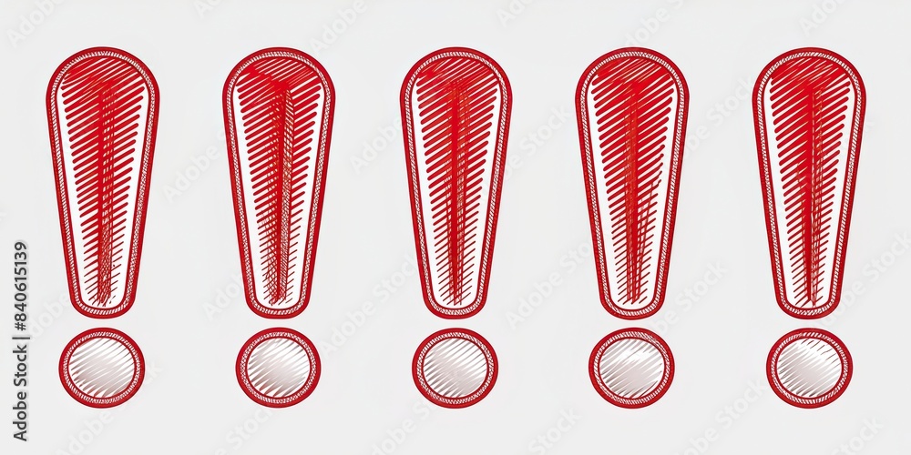 Ilustrace „of exclamation marks in red and white line art , exclamation ...