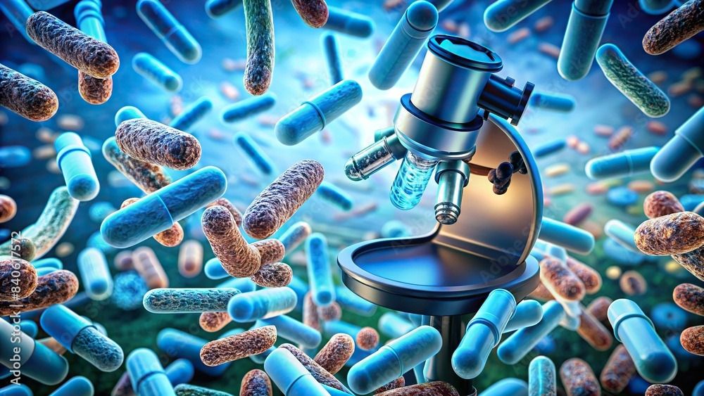 render of a lactic acid bacteria genome database with microscope shots ...