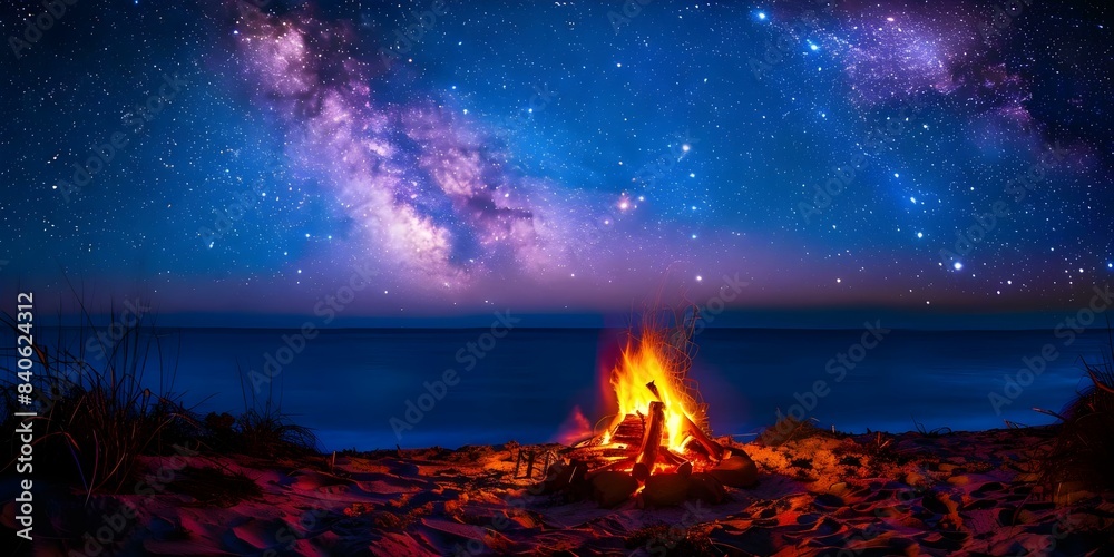 Australian Outback and Ocean Fusion Bonfire and Starry Night in Vibrant ...