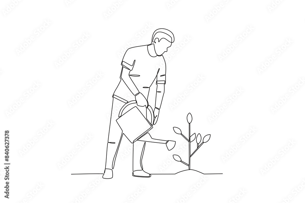 Continuous one line drawing of People caring for trees, international ...