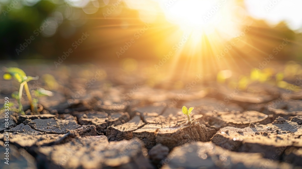 A dry, cracked earth landscape under a scorching sun, illustrating the severe impact of global ...