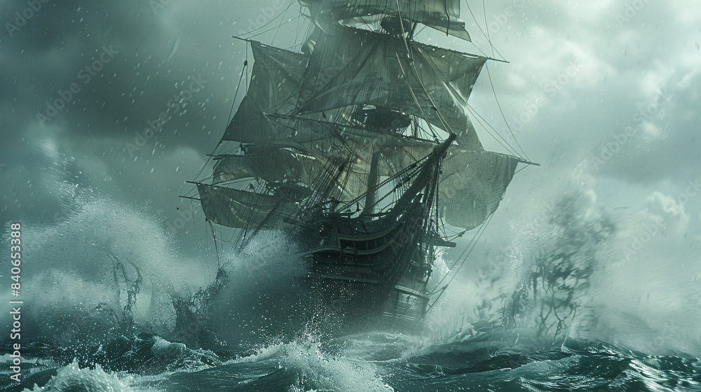 Swashbuckling Pirate Adventure - A cinematic illustration of a rugged ...