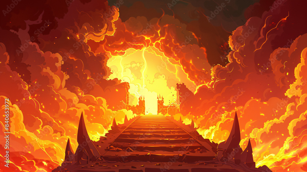 Fiery Gate to Hell - Cartoon Illustration with Menacing Spikes and ...