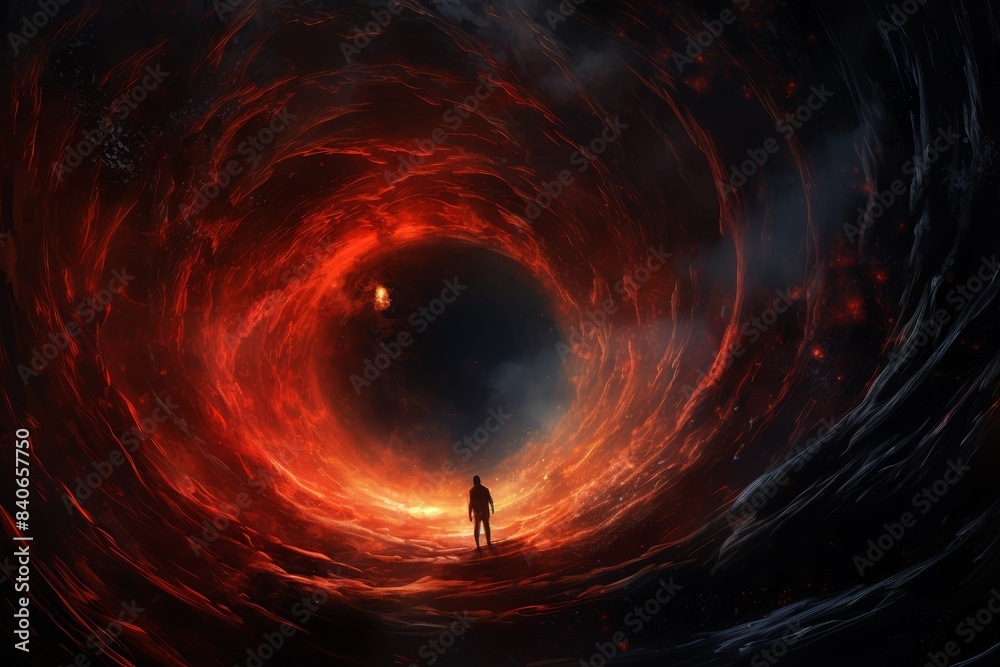 Black hole in human abdomen, swirling cosmic light, close-up, surreal ...